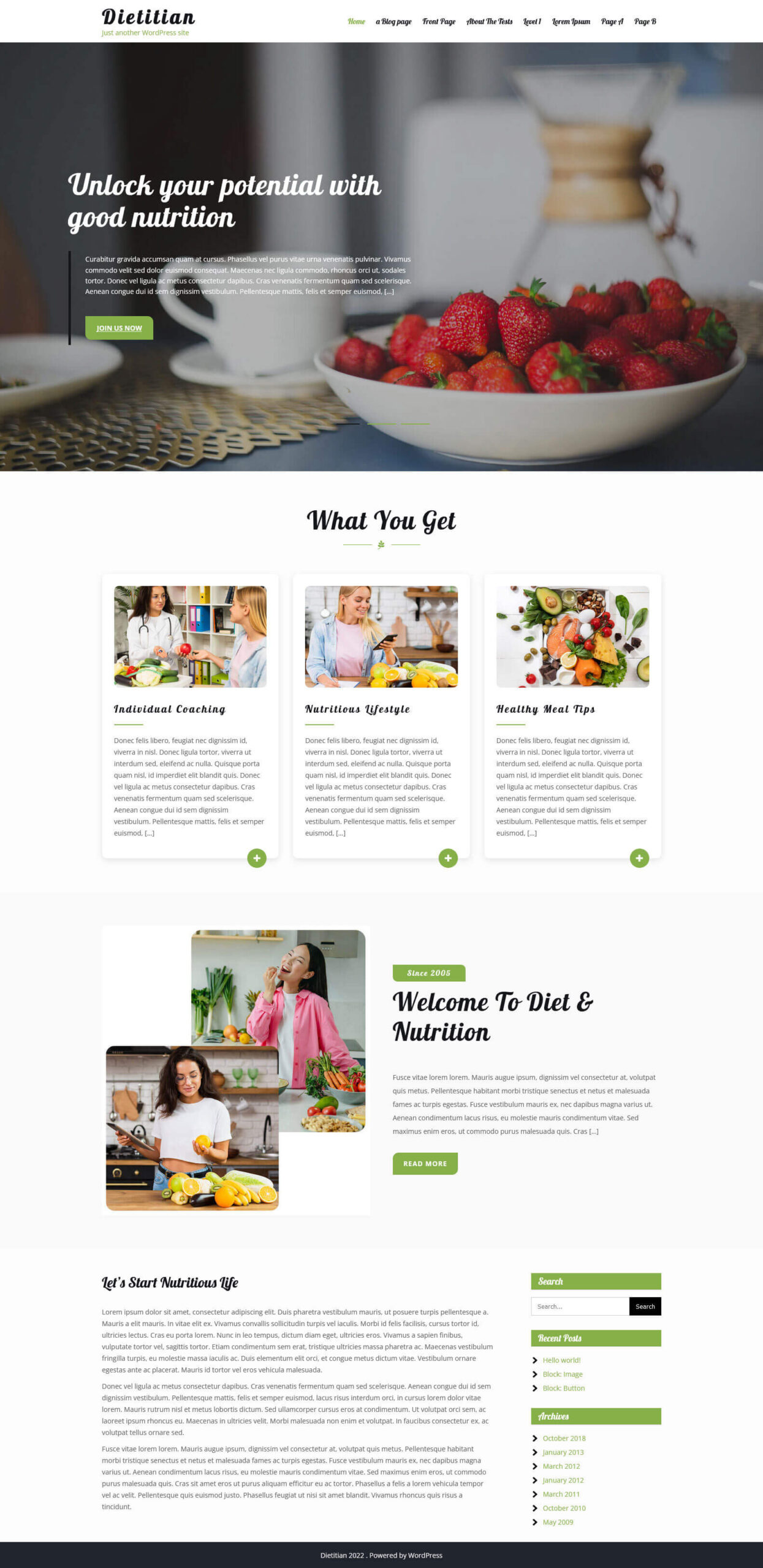 Free dietitian WordPress theme made for health related websites.